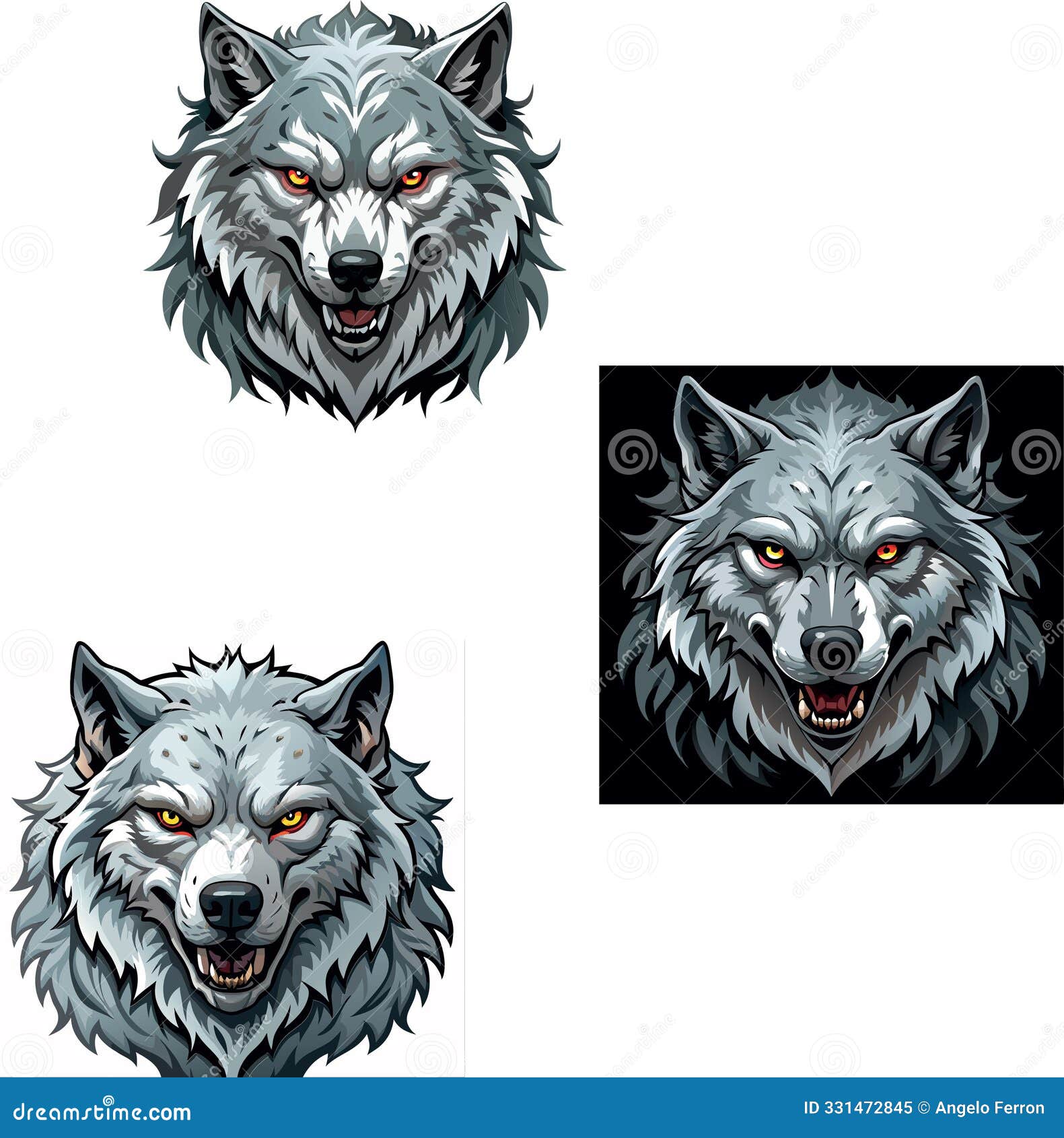 Angry Grey Wolf Head Snarling Showing Teeth Stock Illustration ...