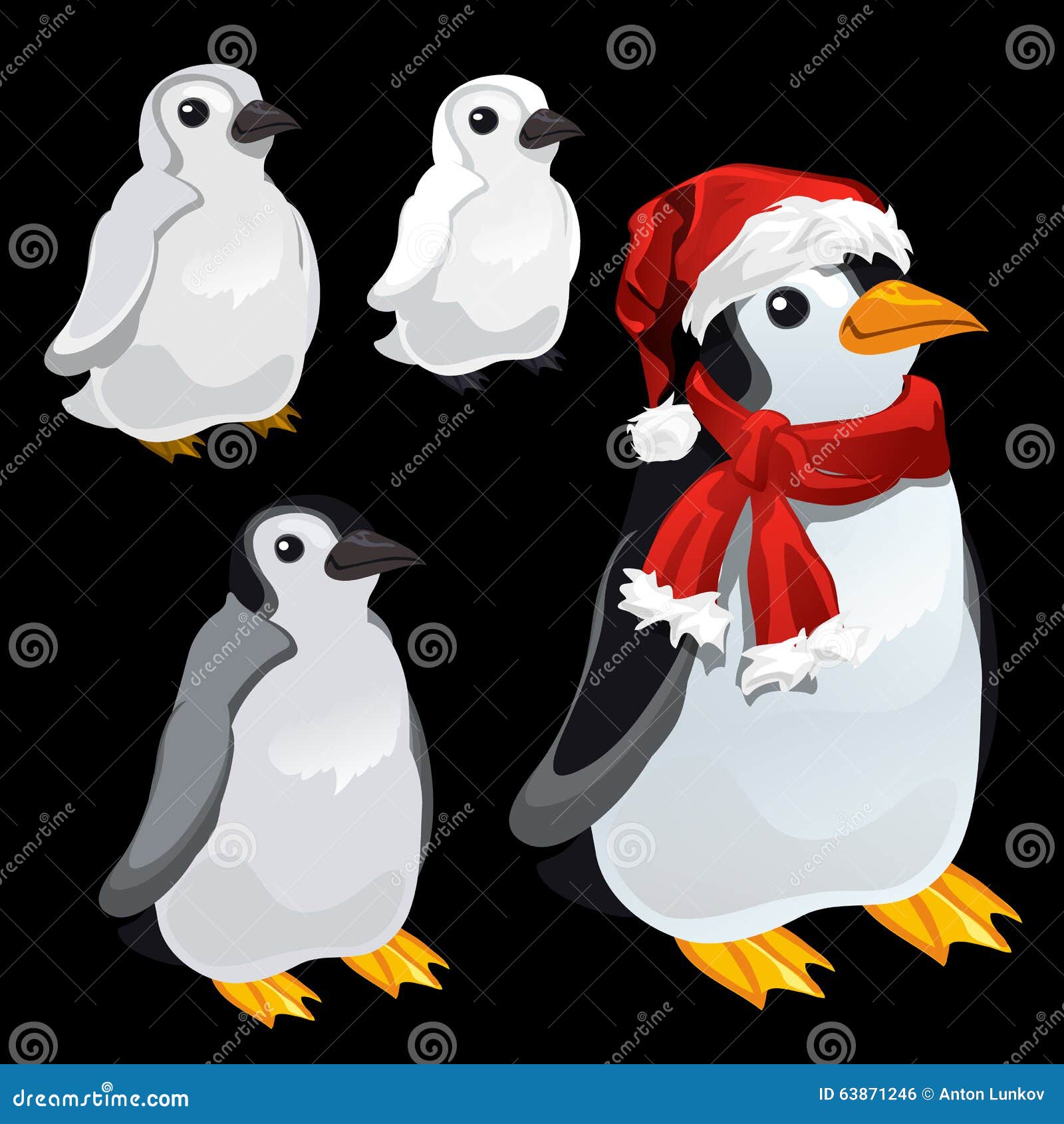Three Images of a Penguin and a Penguin Santa Stock Vector ...