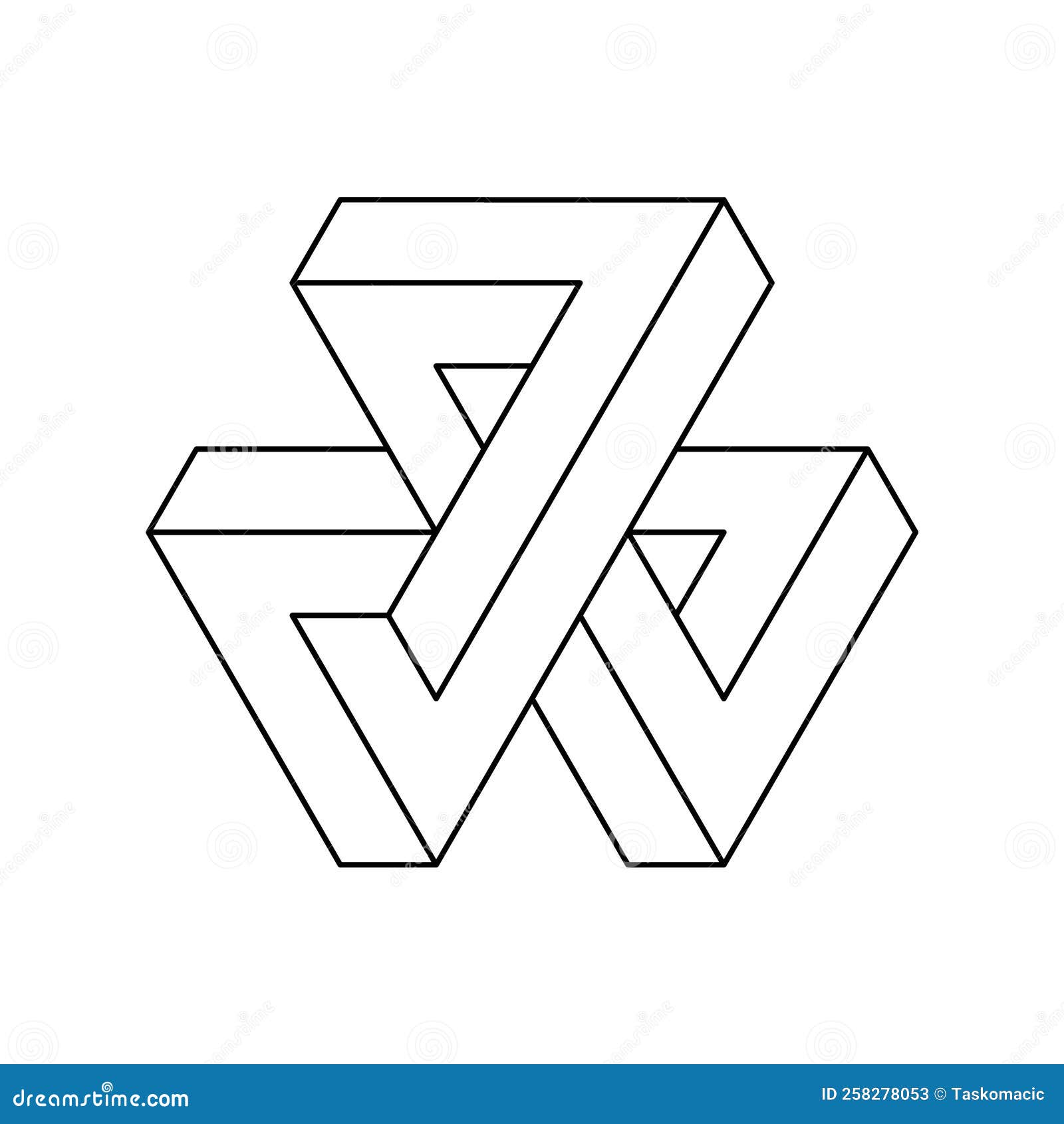 Three Impossible Triangles Shape. Penrose Esher Geometric Object. Line ...