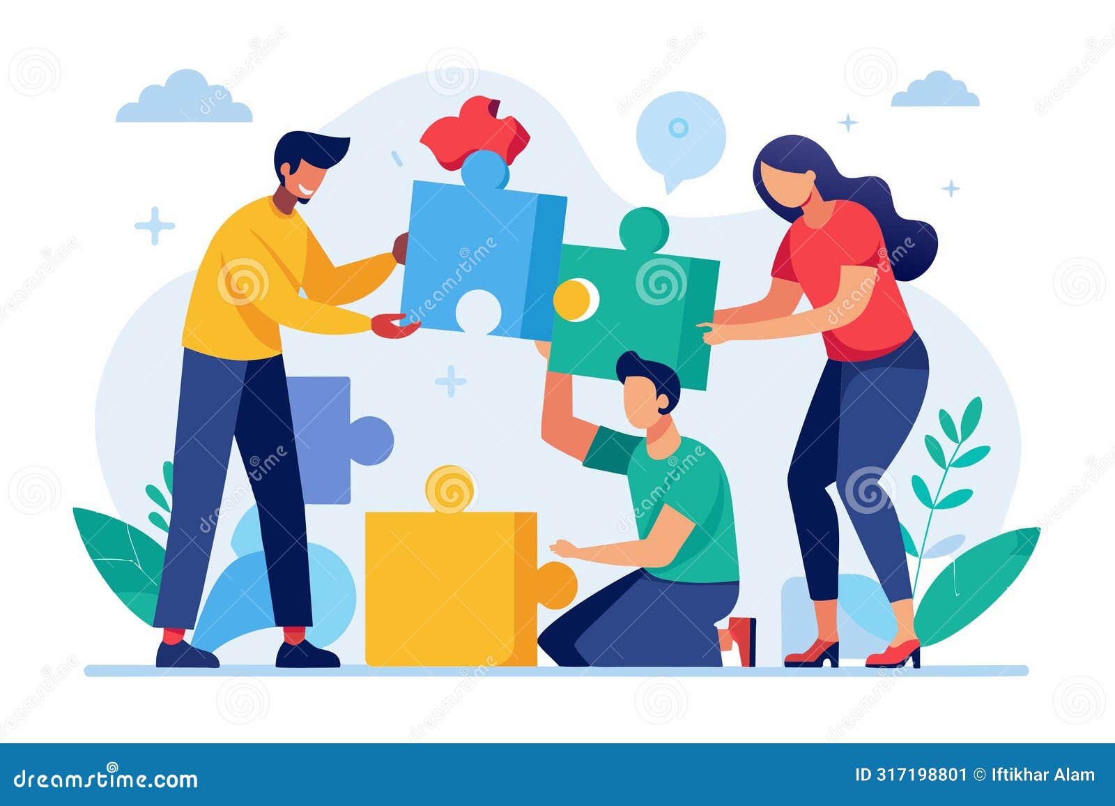 People Collaboratively Using Oversized Pencils To Draw. Vector ...