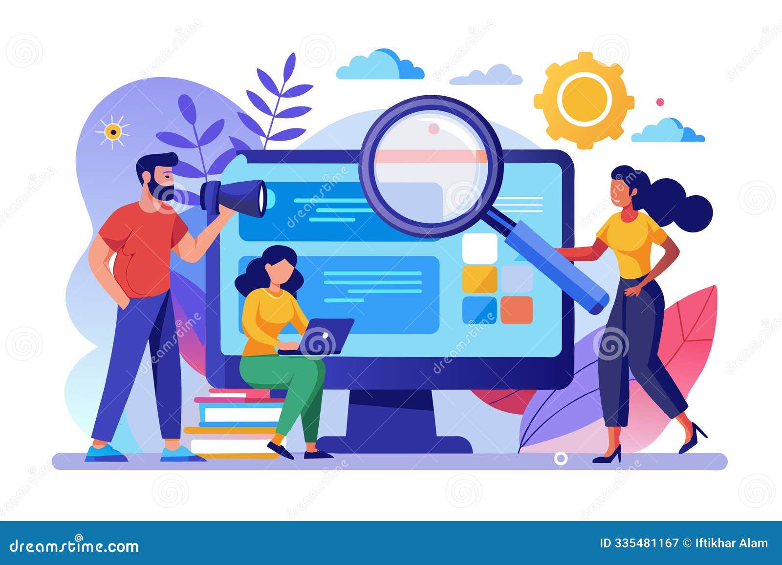 Three Individuals Interact Around a Computer, with One Using a ...