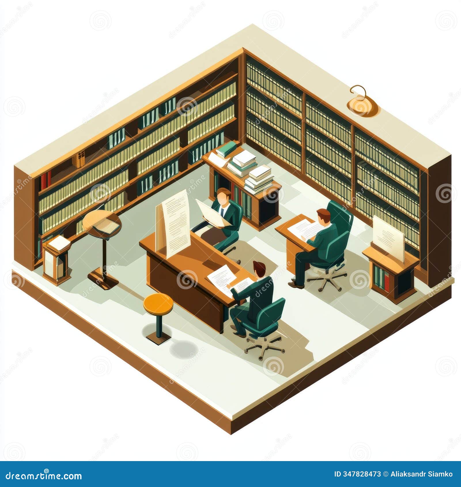 Well-lit Library Aisle Features Wooden Shelves Filled With Books ...