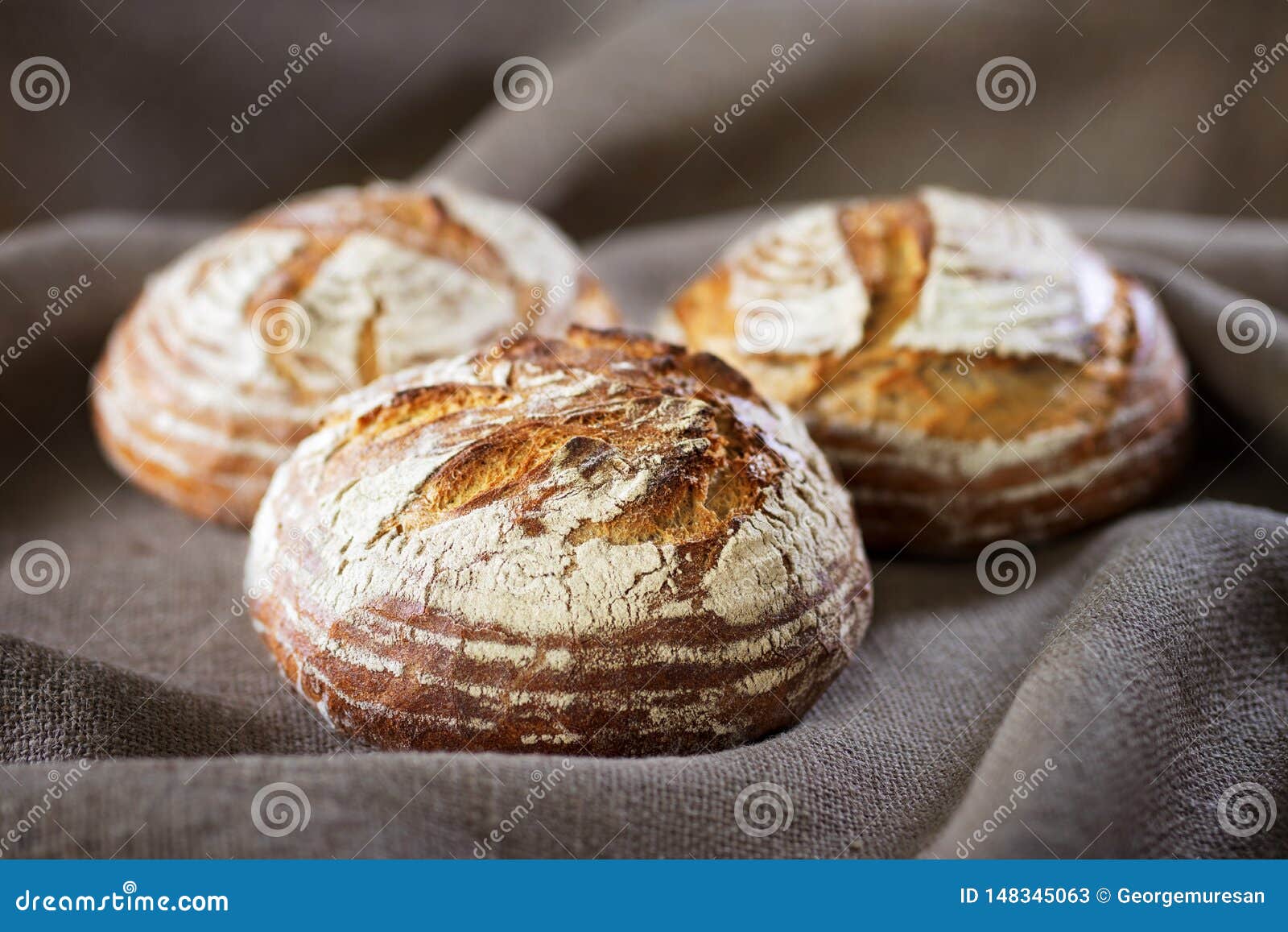 Three Industrial Round Rye Bread Stock Image - Image of lunch, food ...