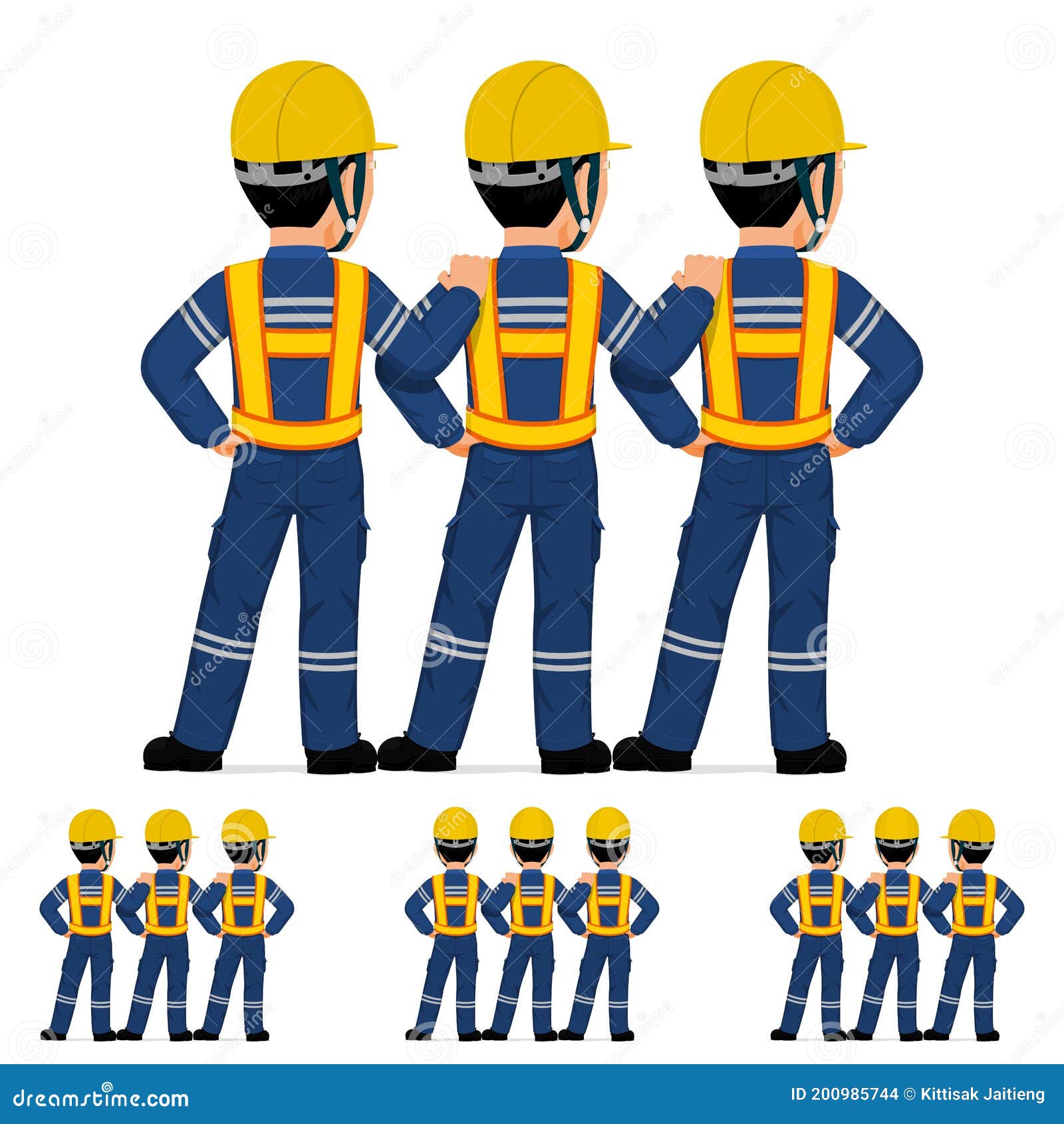 Three Industrial Worker Standing Together on White Background Stock ...