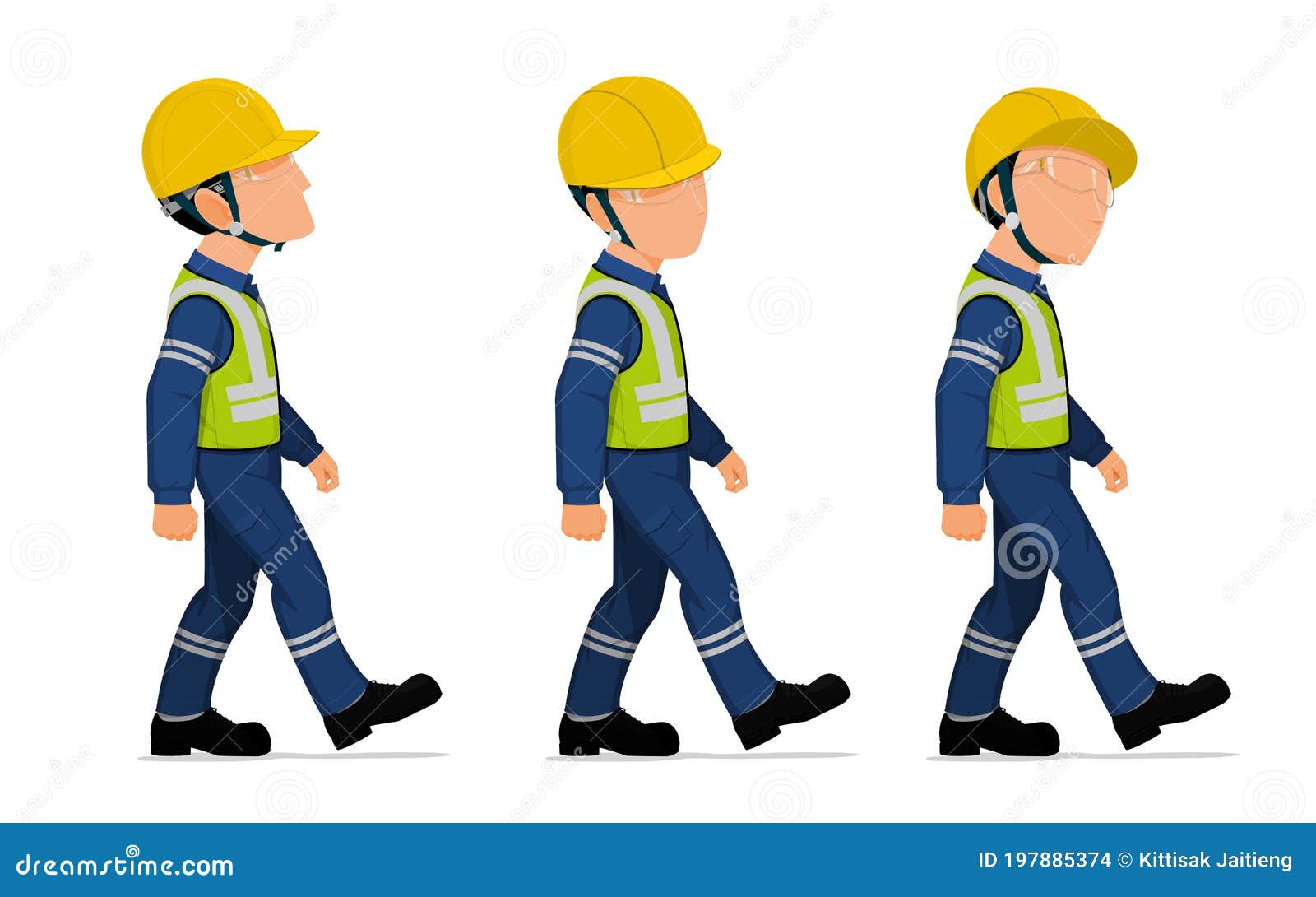 Three Industrial Workers are Walking on White Background Stock Vector ...