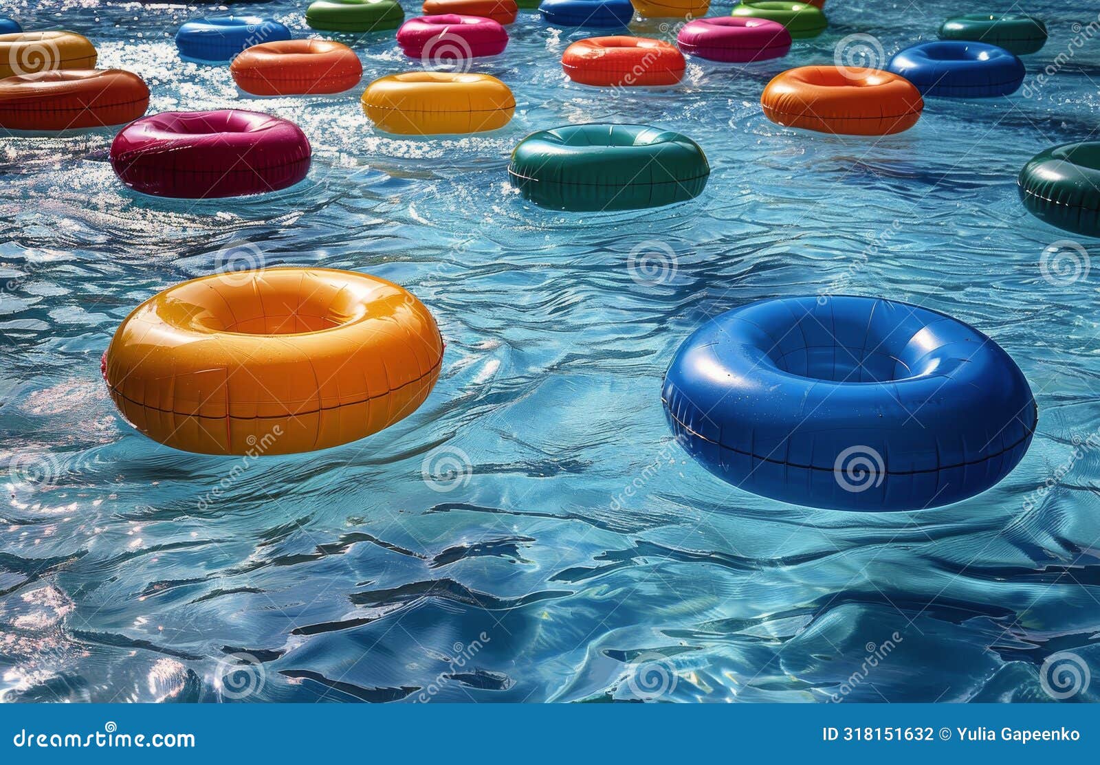 Three Inflatable Floats Drifting in Pool Water Stock Photo - Image of ...