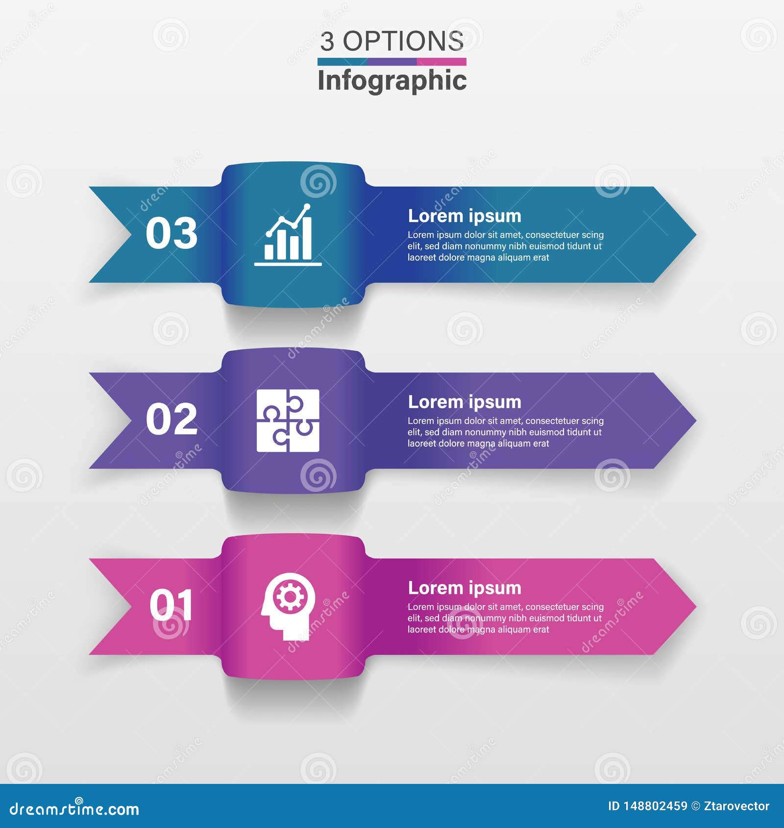 Three Infographic Elements Ribbons Arrows Isolated on White Background ...