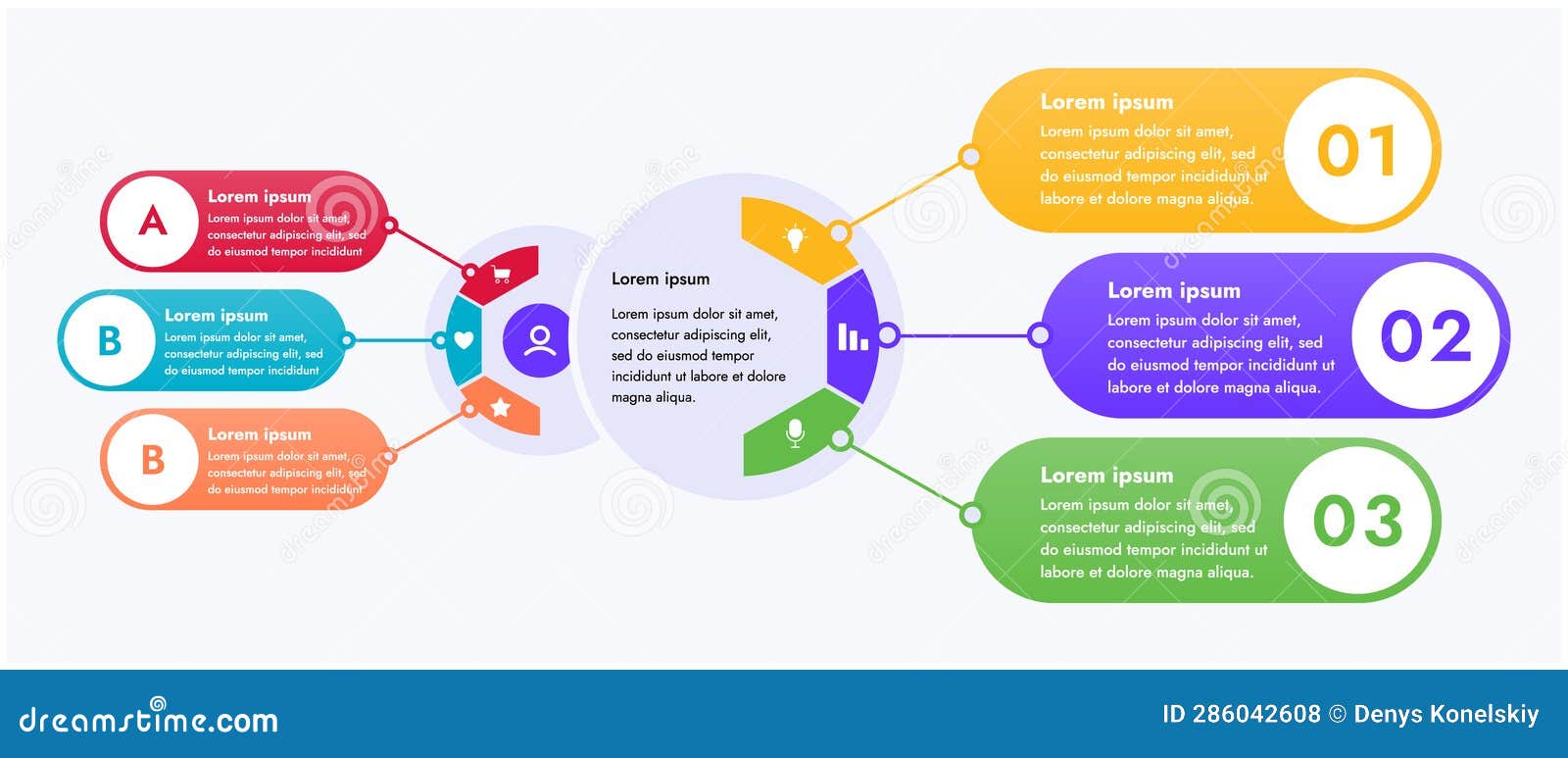 Three Infographic Elements with 6 and 3 Sections for Information Stock ...