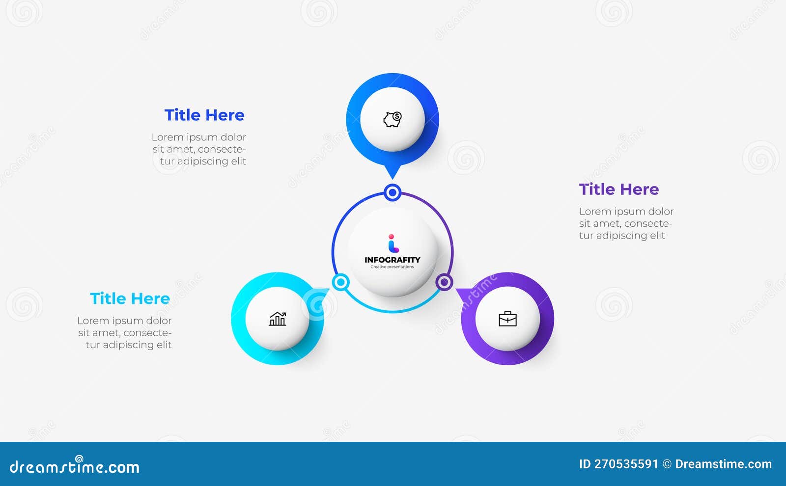 Three Infographics Circles with Central White Circle. Template for ...
