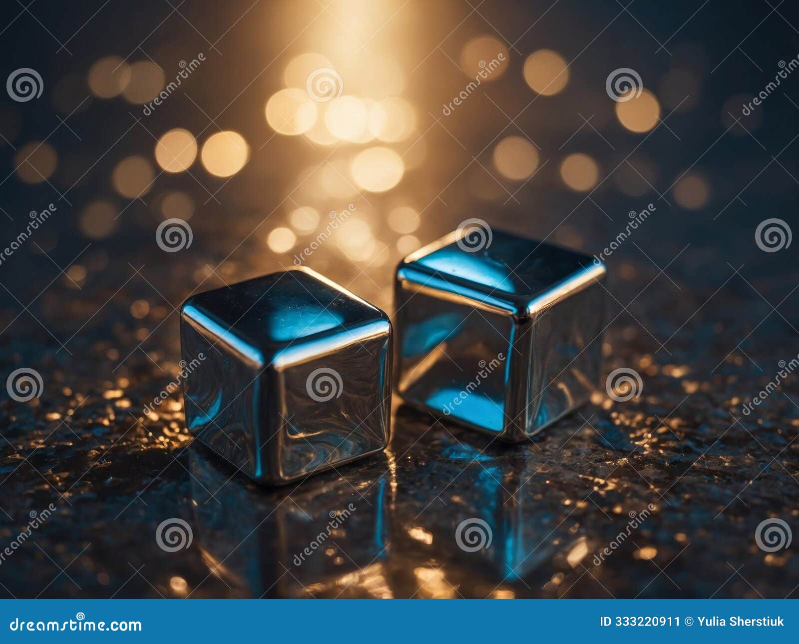 Three Interconnected Metallic Cubes Reflecting Light on a Smooth ...