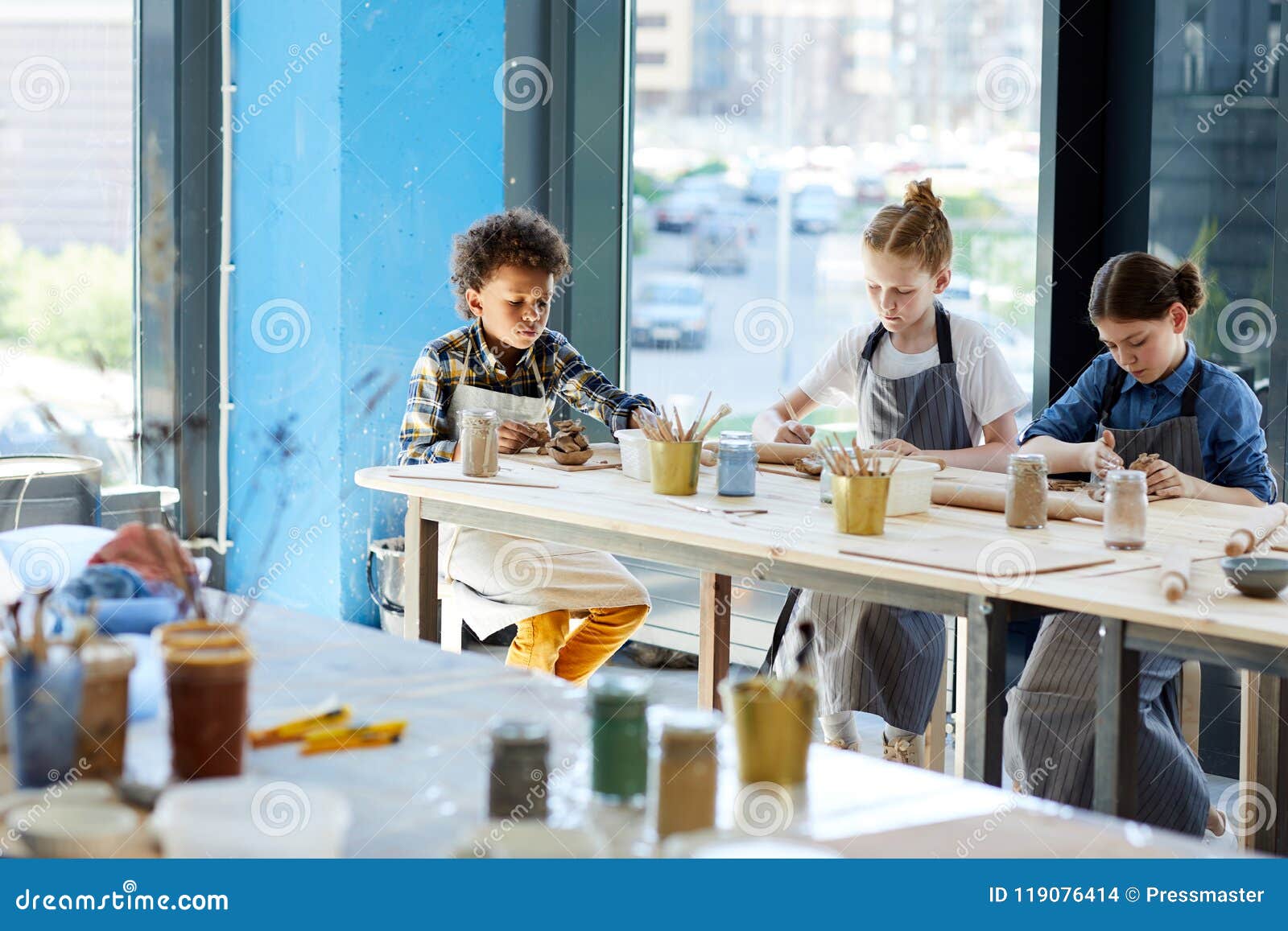 Kids in workshop stock photo. Image of pottery, inspiration - 119076414