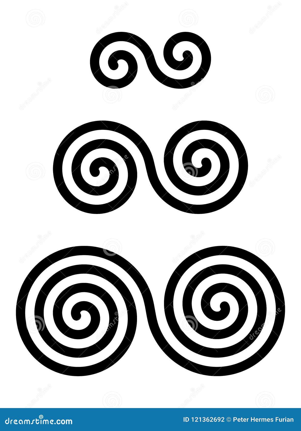 Three Interlocked Double Spirals Over White Stock Vector Illustration