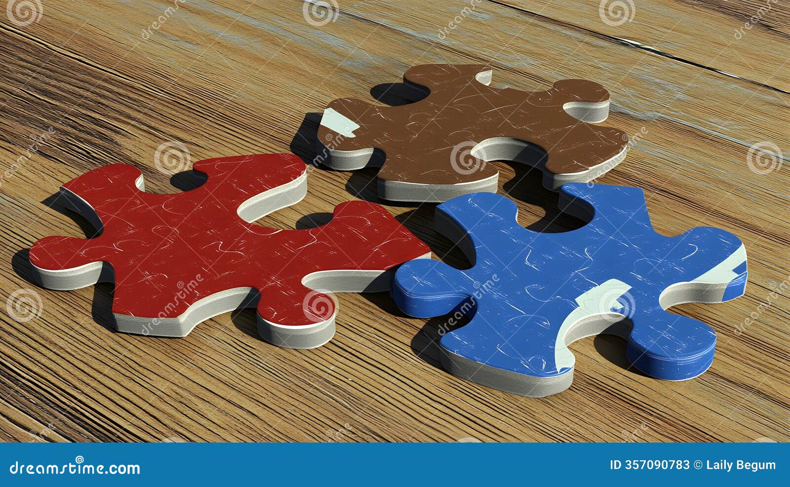 Three Interlocking Puzzle Pieces on Wood Royalty Free Image Stock ...