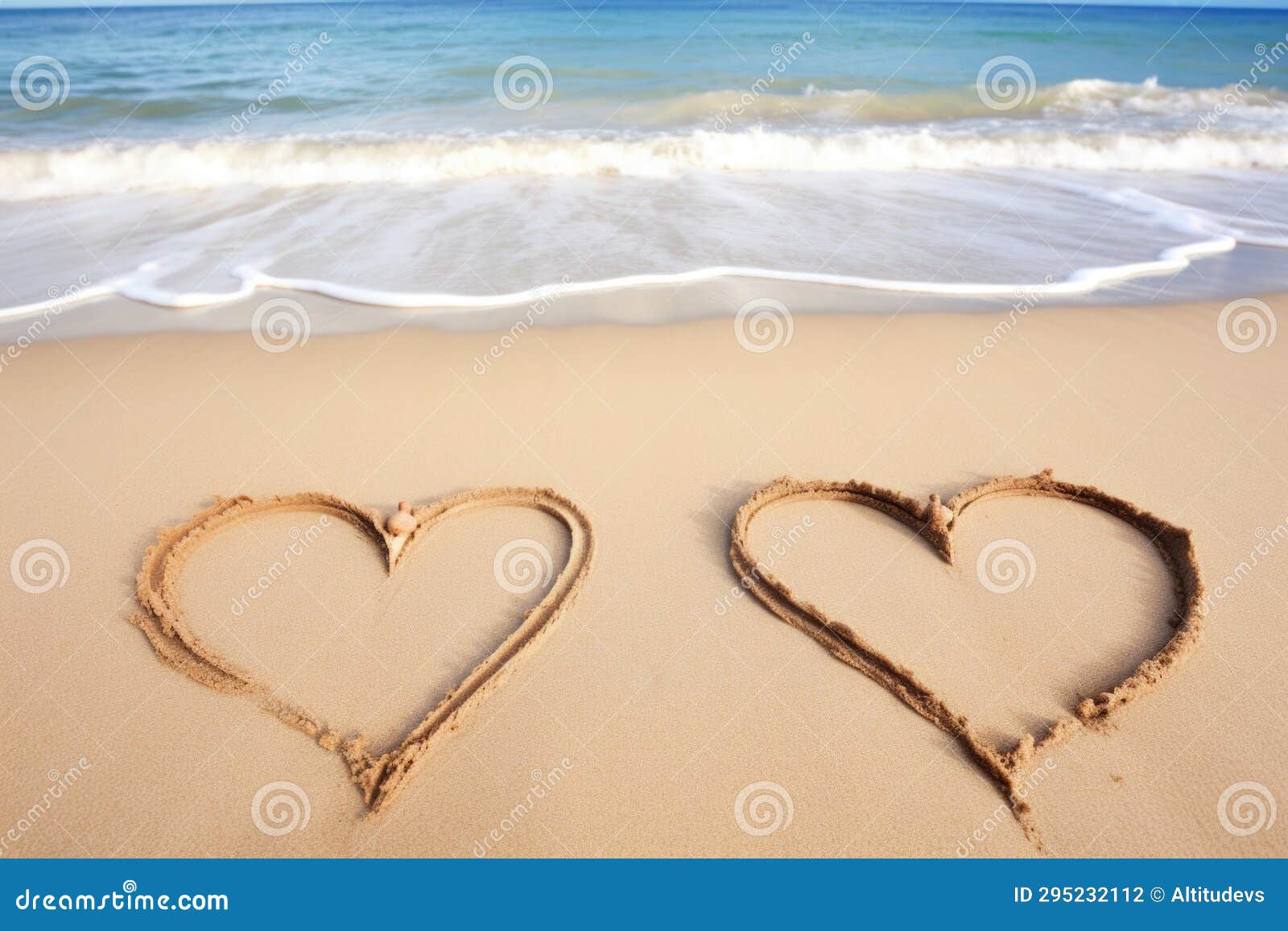 Three Intertwined Hearts Drawn in Sand with Sea Waves in the Background ...
