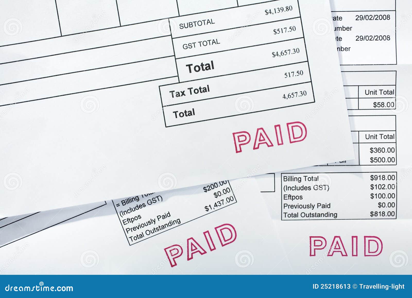 Three Invoices All with Paid Stamp Stock Image - Image of invoice, paid ...