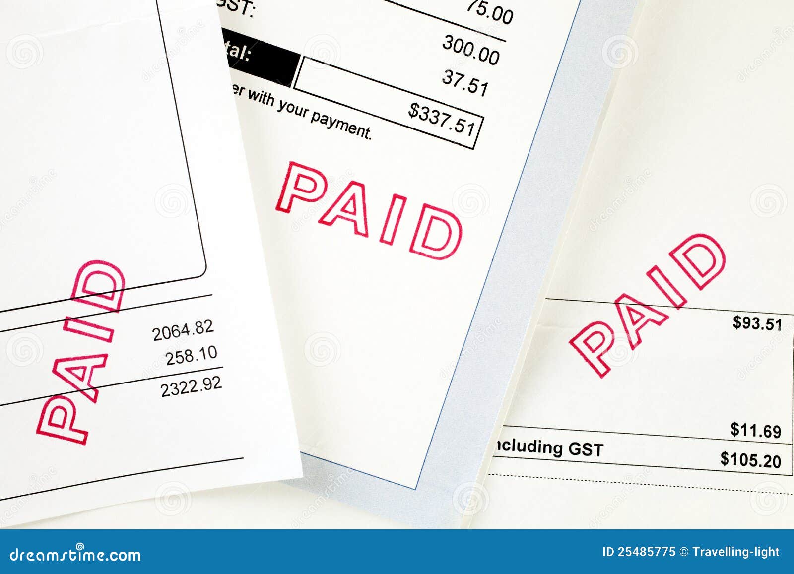 Three Invoices with Paid Stamp Stock Image - Image of money, stamped ...