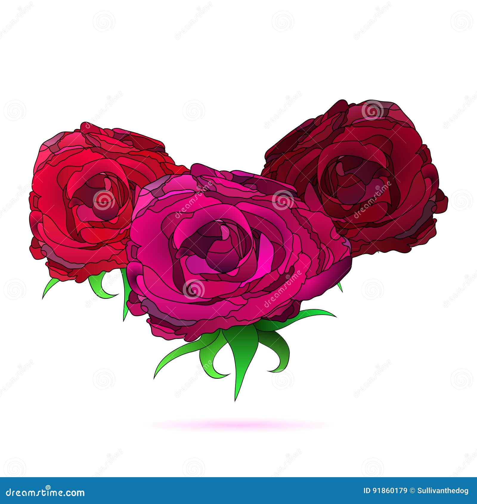Three Isolated Rose Flowers Stock Vector - Illustration of rose, nature ...