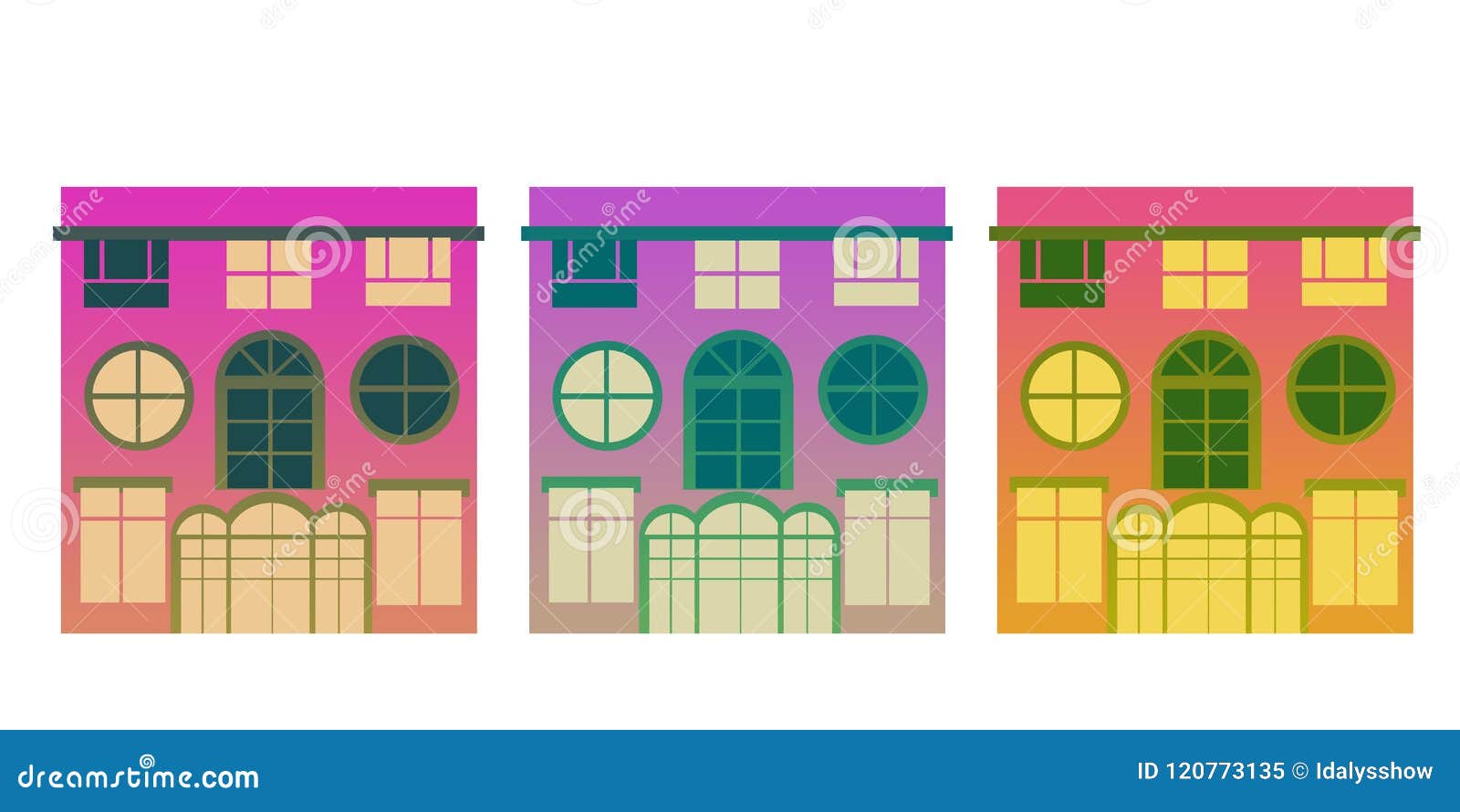 Three Isolated Simple Pink Buildings Stock Illustration - Illustration ...