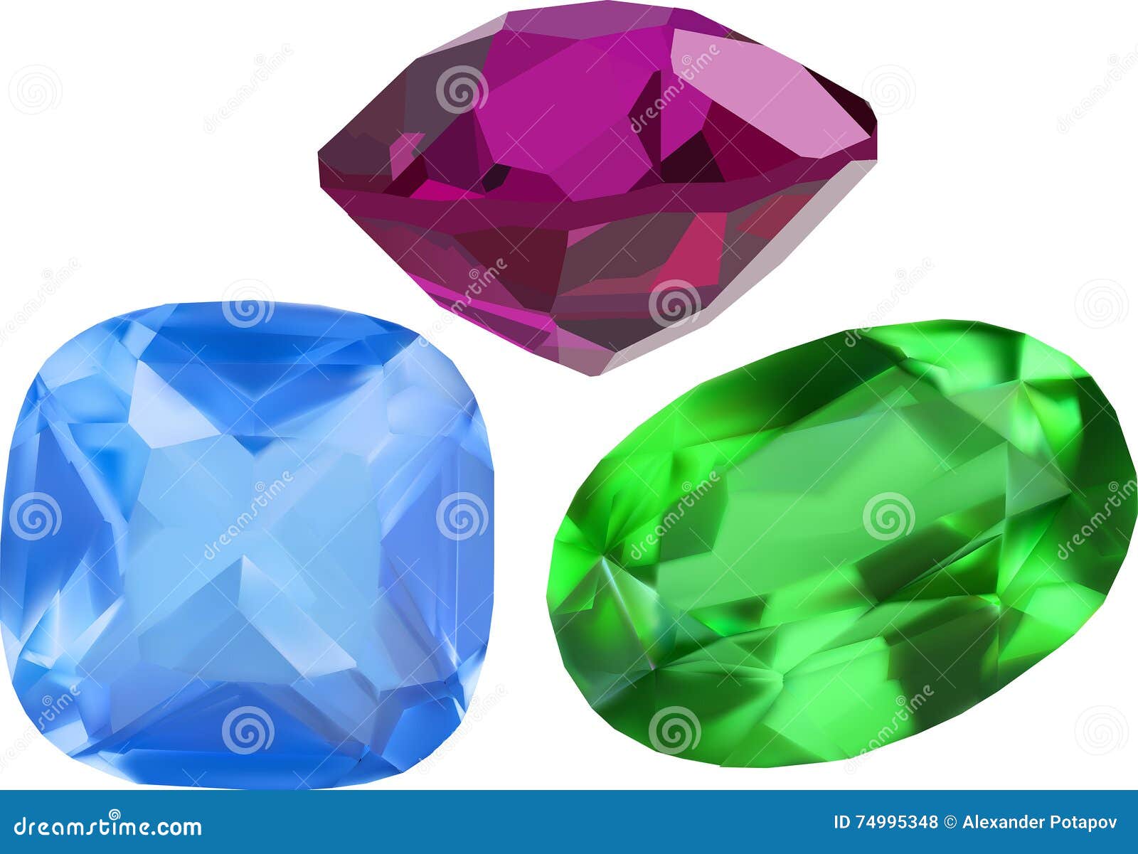 Three Isolated on White Gems Illustration Stock Vector - Illustration ...