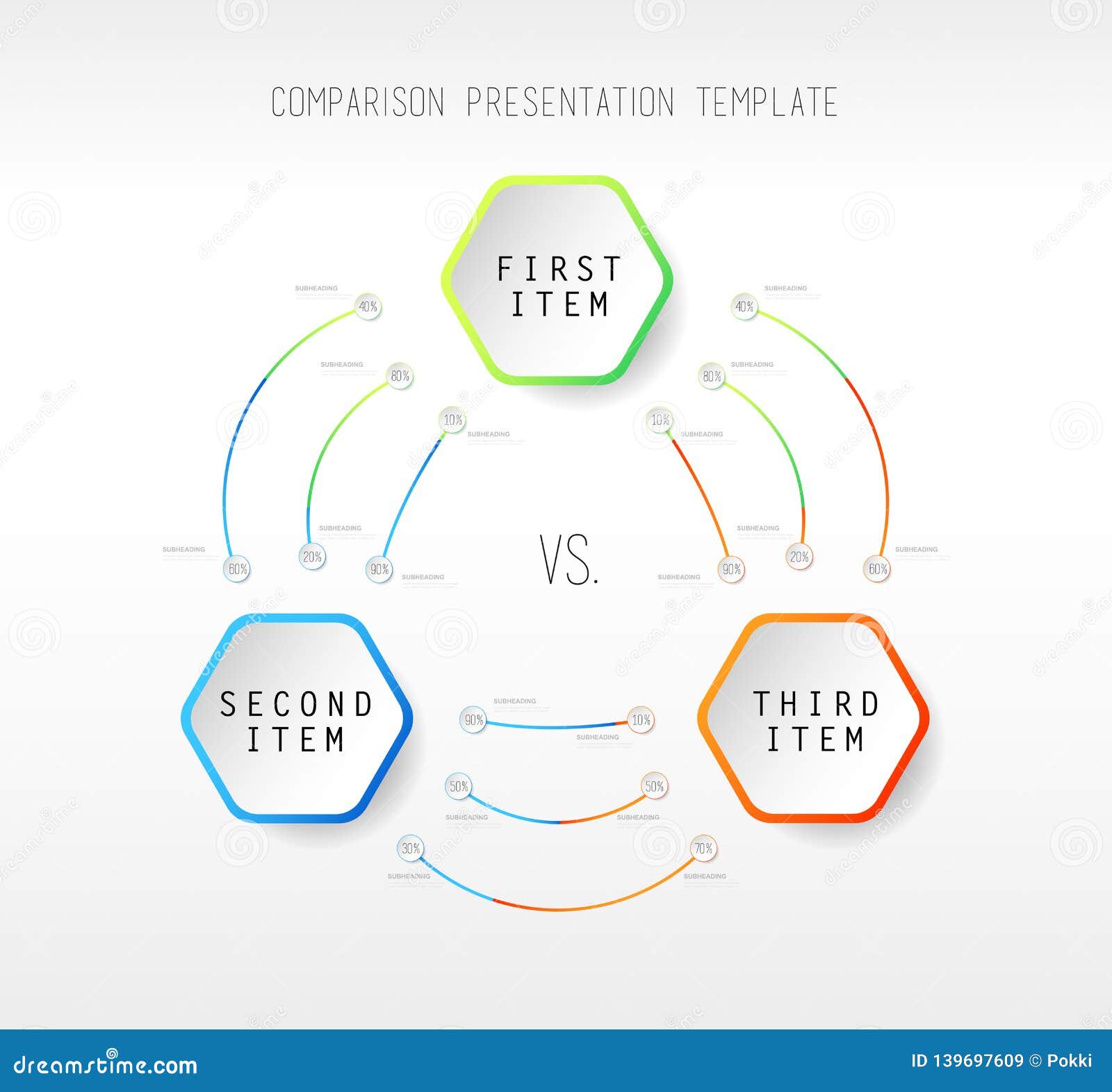 Three Items, Services Comparison Vector Template with Hexagons Stock ...