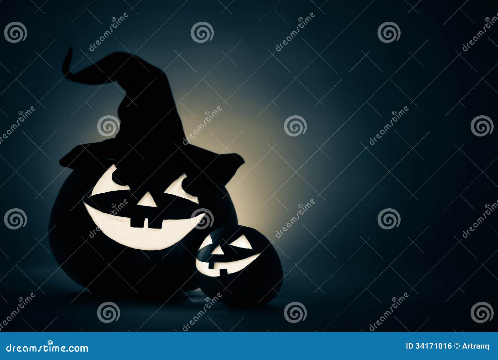 Three Jack-o-Lantern in Blue Stock Photo - Image of carving, night ...