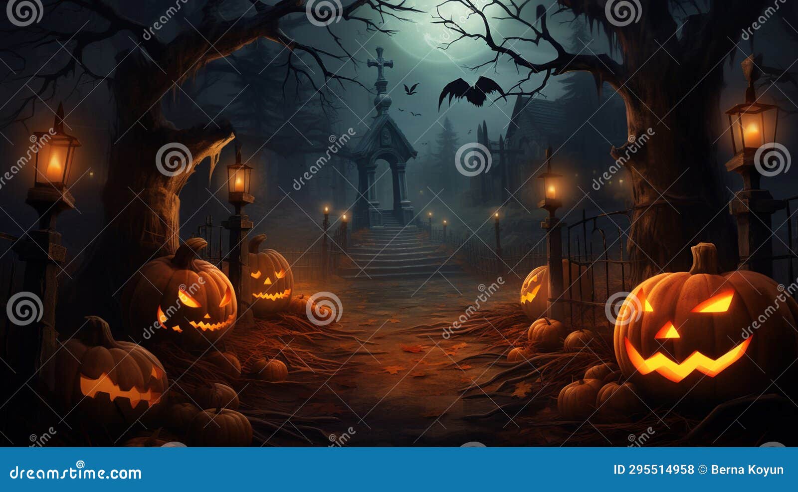 Three Jack O Lantern at Dark Stock Illustration - Illustration of howl ...