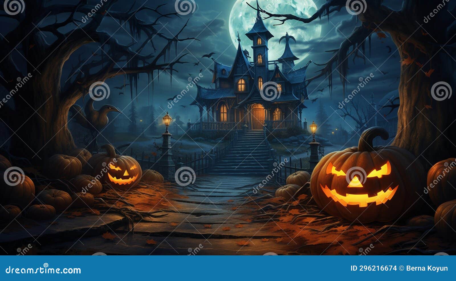 Three Jack O Lantern at Dark Stock Illustration - Illustration of ...