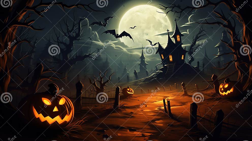 Three Jack O Lantern at Dark Stock Illustration - Illustration of ...