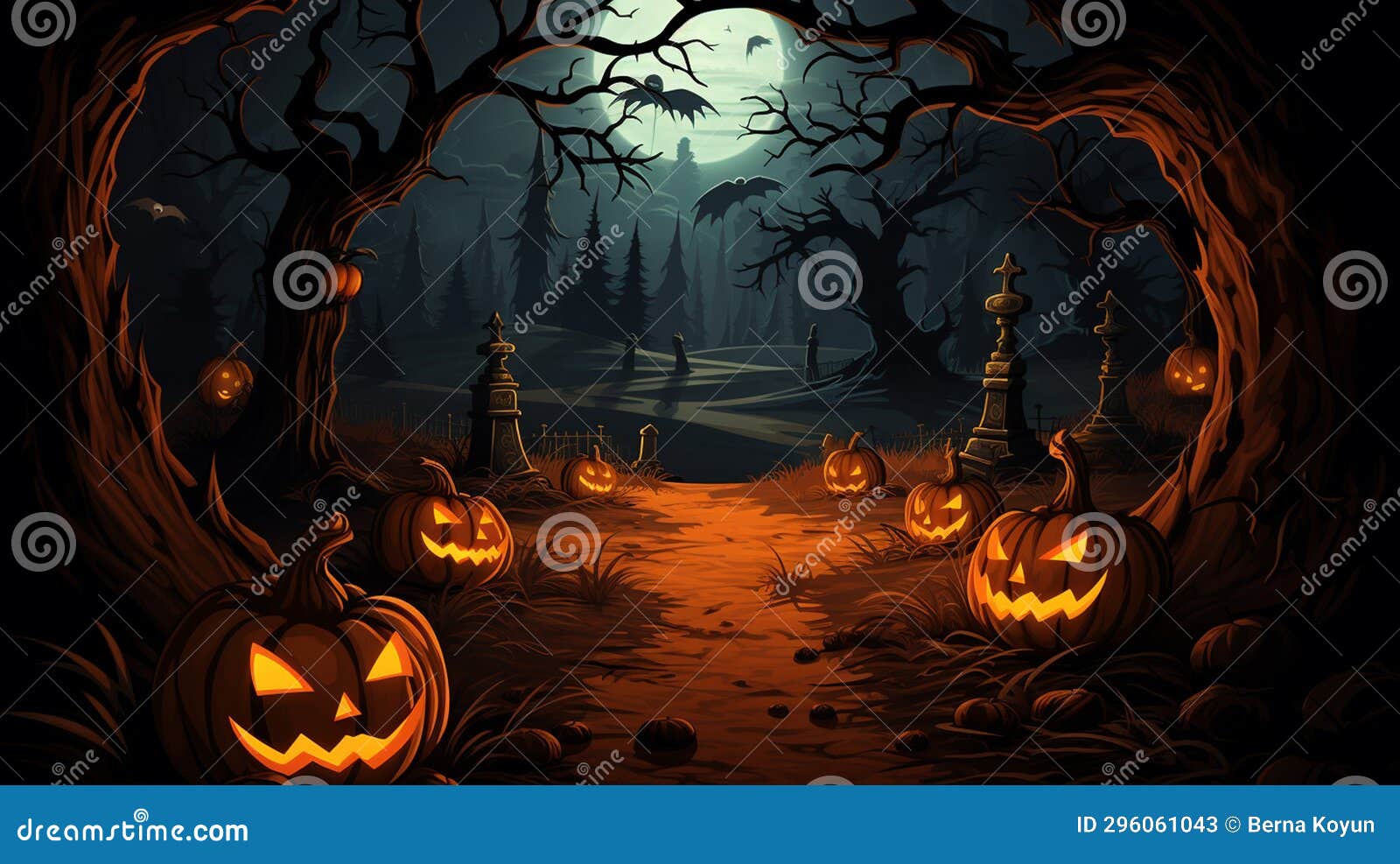 Three Jack O Lantern at Dark Stock Illustration - Illustration of aged ...