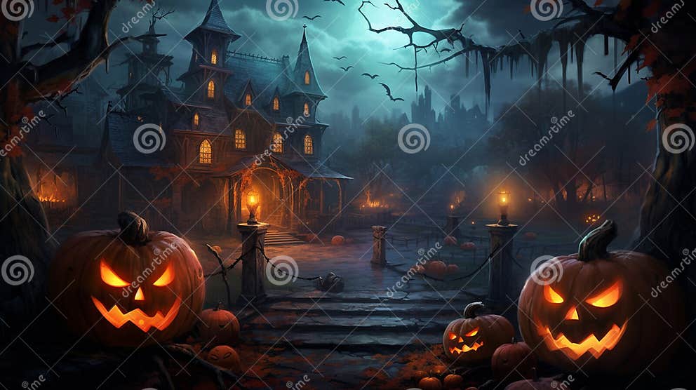 Three Jack O Lanterns Glowing in the Dark Stock Illustration ...