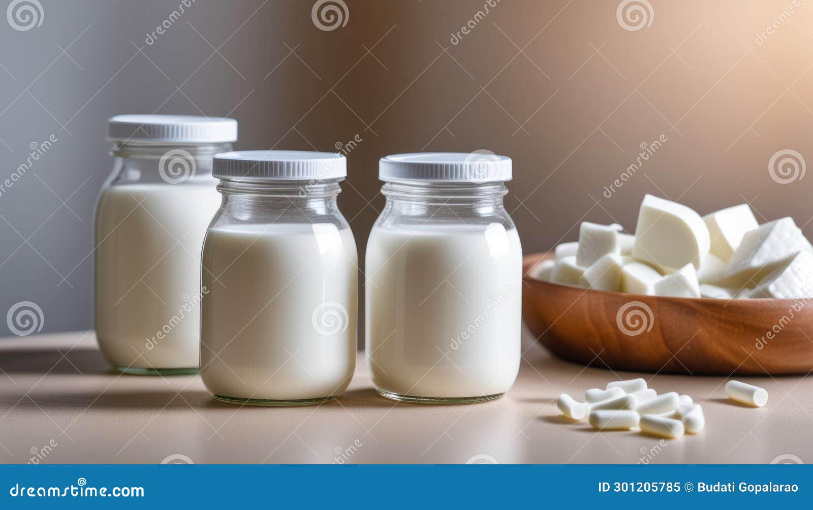 Three Jars of Milk on a Table Stock Illustration - Illustration of ...