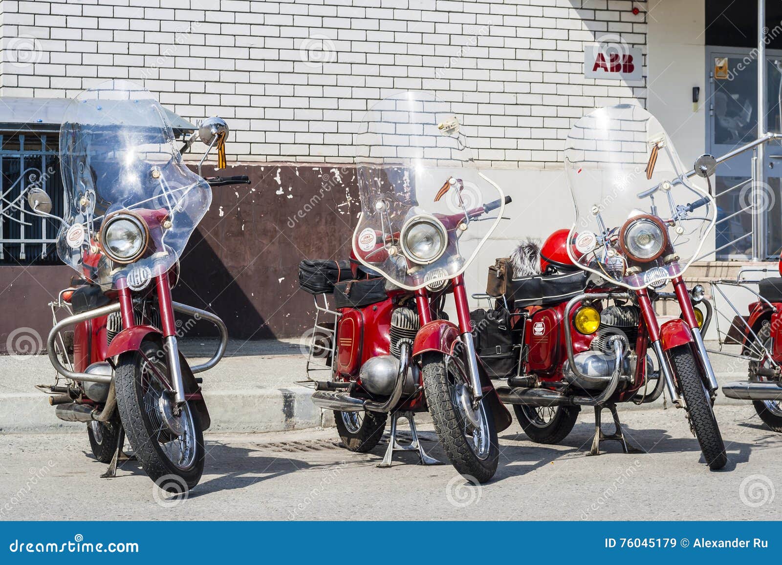 Three JAVA Motorcycle Retro Stand Against the Wall./xhibition of Old ...