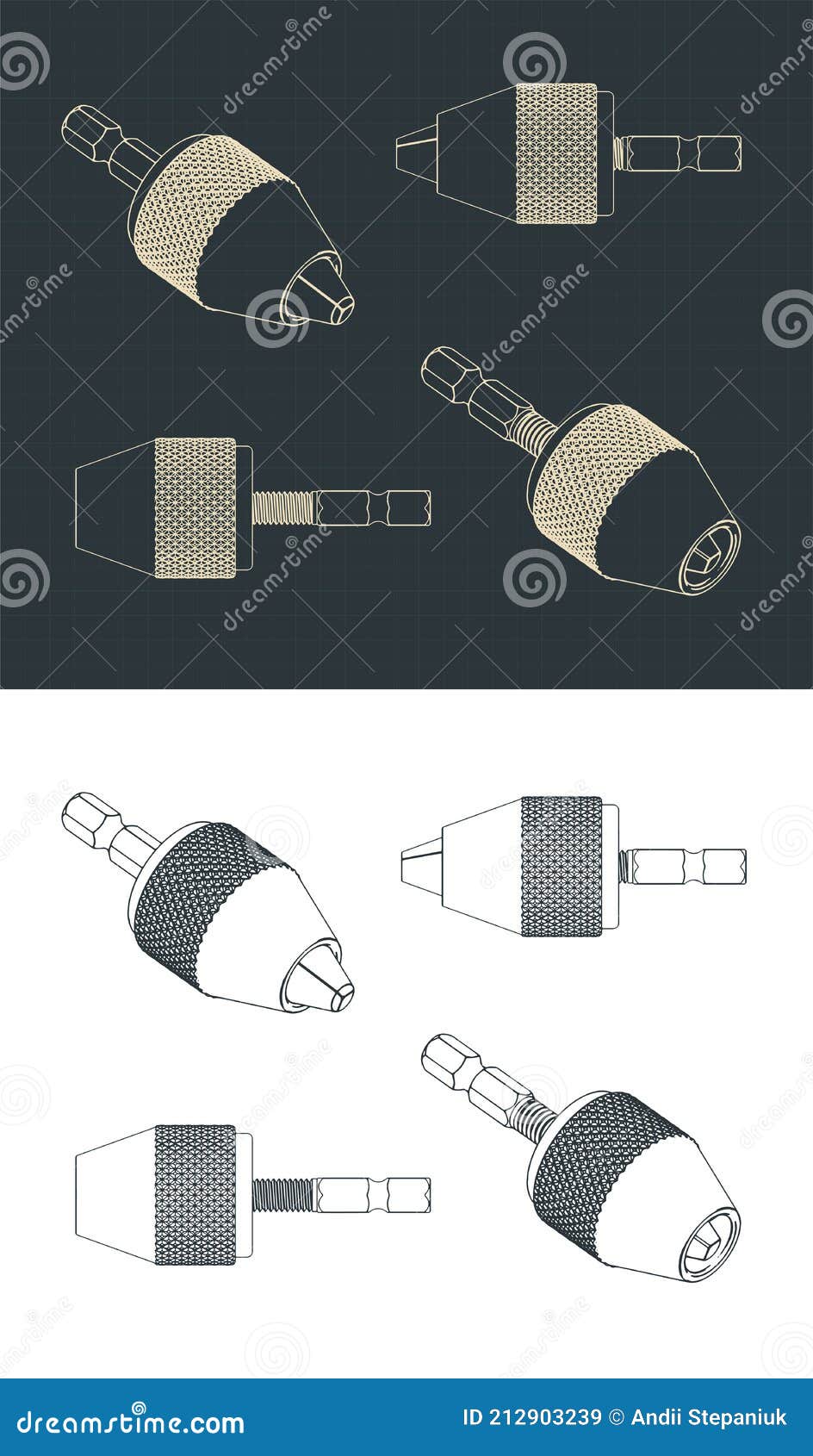 Three-jaw Drill Chuck Drawings Stock Vector - Illustration of device ...