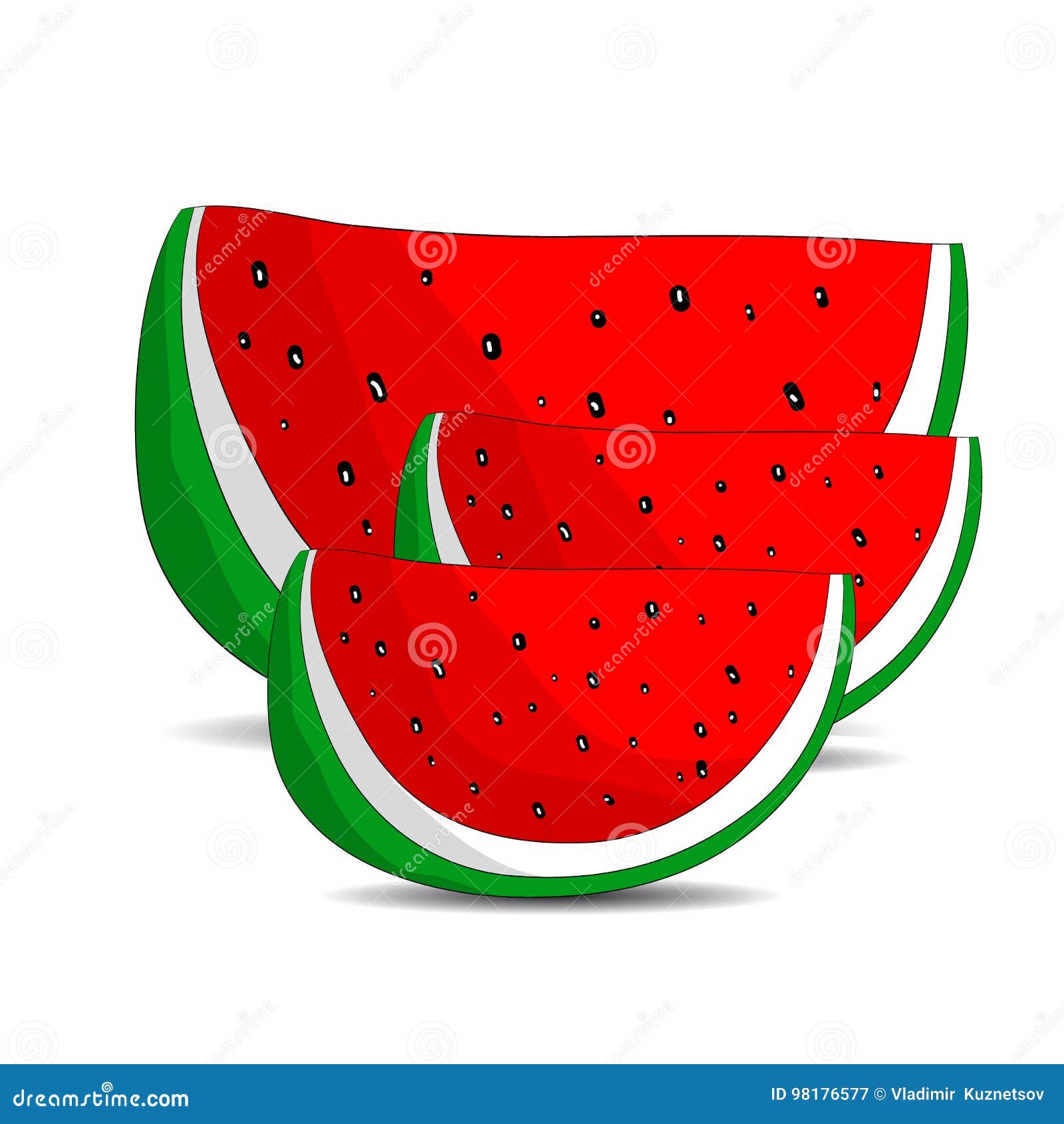 Three Juicy Slices of Watermelon, Cartoon on a White Background. Stock ...