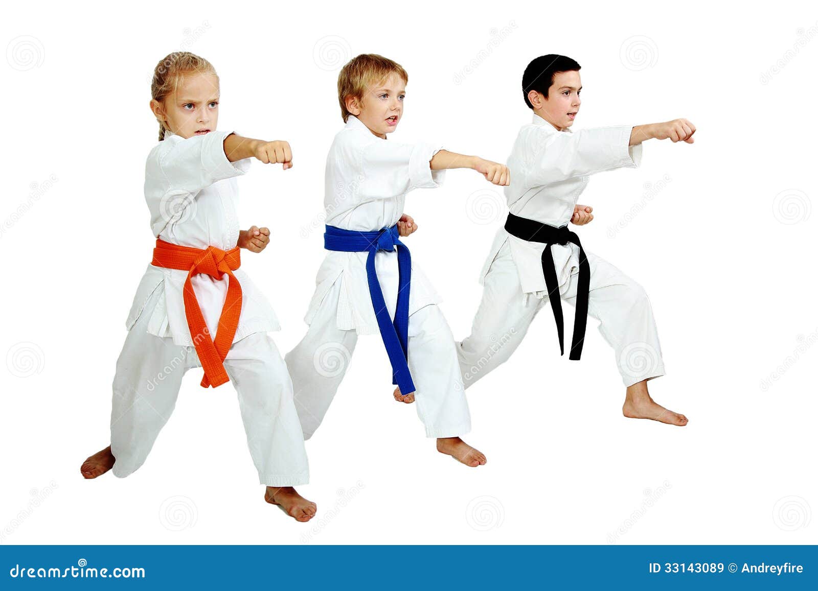 Three Karateka in Kimono Hit a Punch Arm Stock Image - Image of young ...