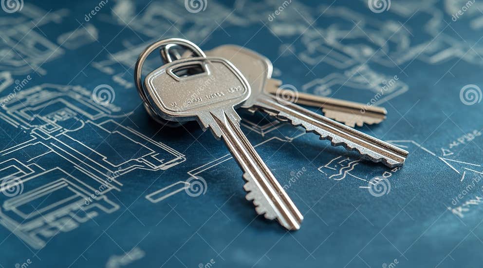 Three Keys Resting on a Blueprint, Symbolizing Construction and Design ...
