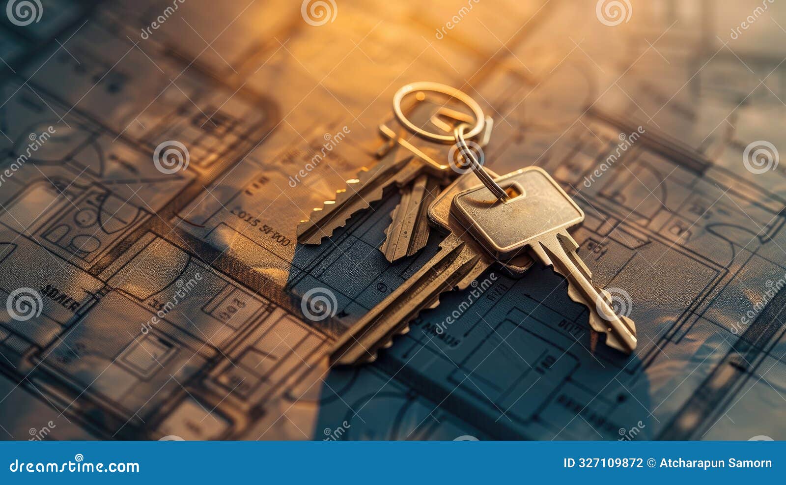 Three Keys are on Top of a House Plan Stock Photo - Image of plan ...