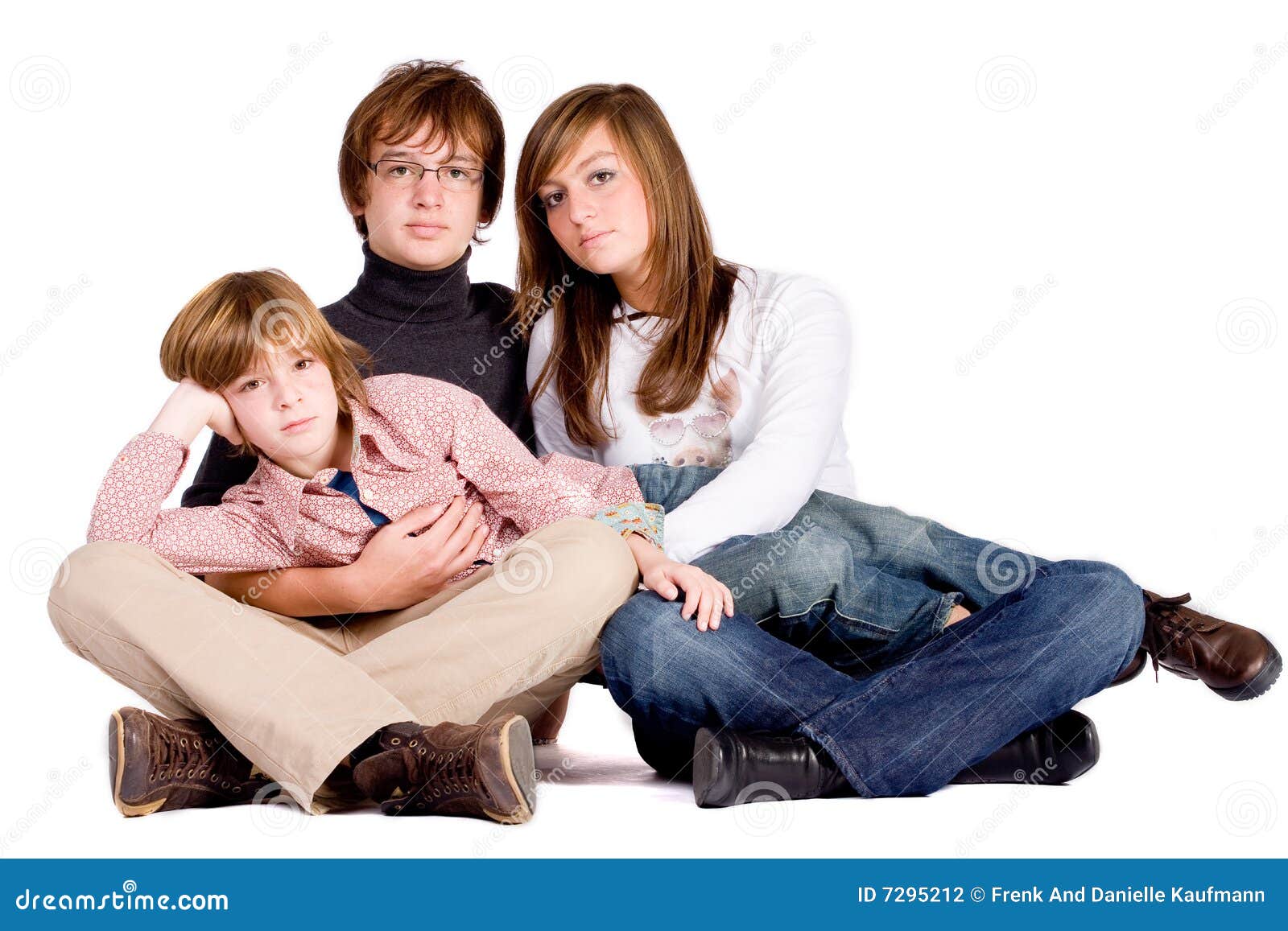 The three kids stock photo. Image of studio, portrait - 7295212