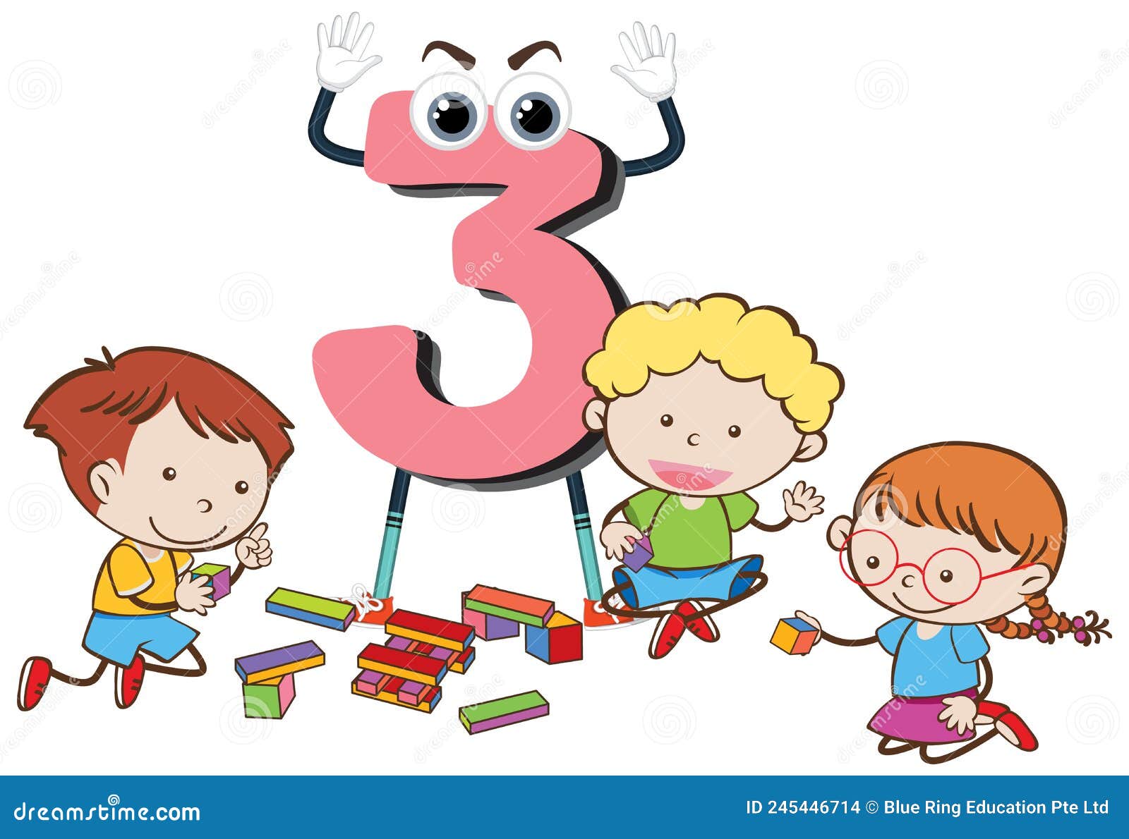 Three Kids Attached To Number Three Stock Vector - Illustration of clip ...