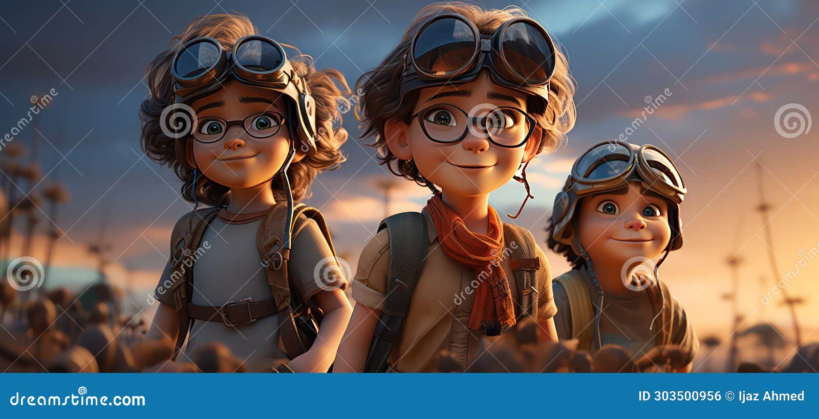Three Kids in Aviator S Hat with Pilot S Glasses Stock Illustration ...