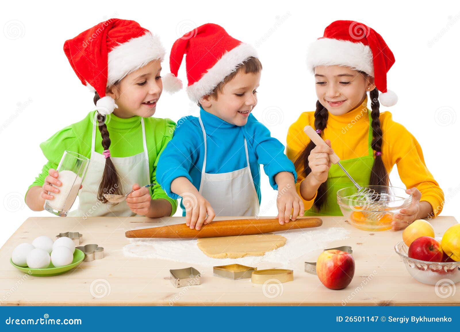 Three Kids with Christmas Cooking Stock Image - Image of pastry, child ...