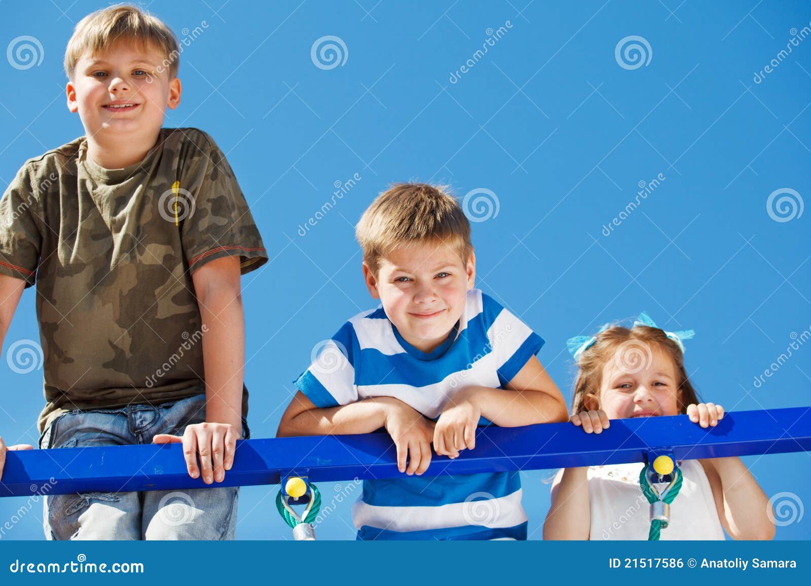 Kids Climbing Trees. Boy Child Climb High Up In A Tree. Stock Photo ...