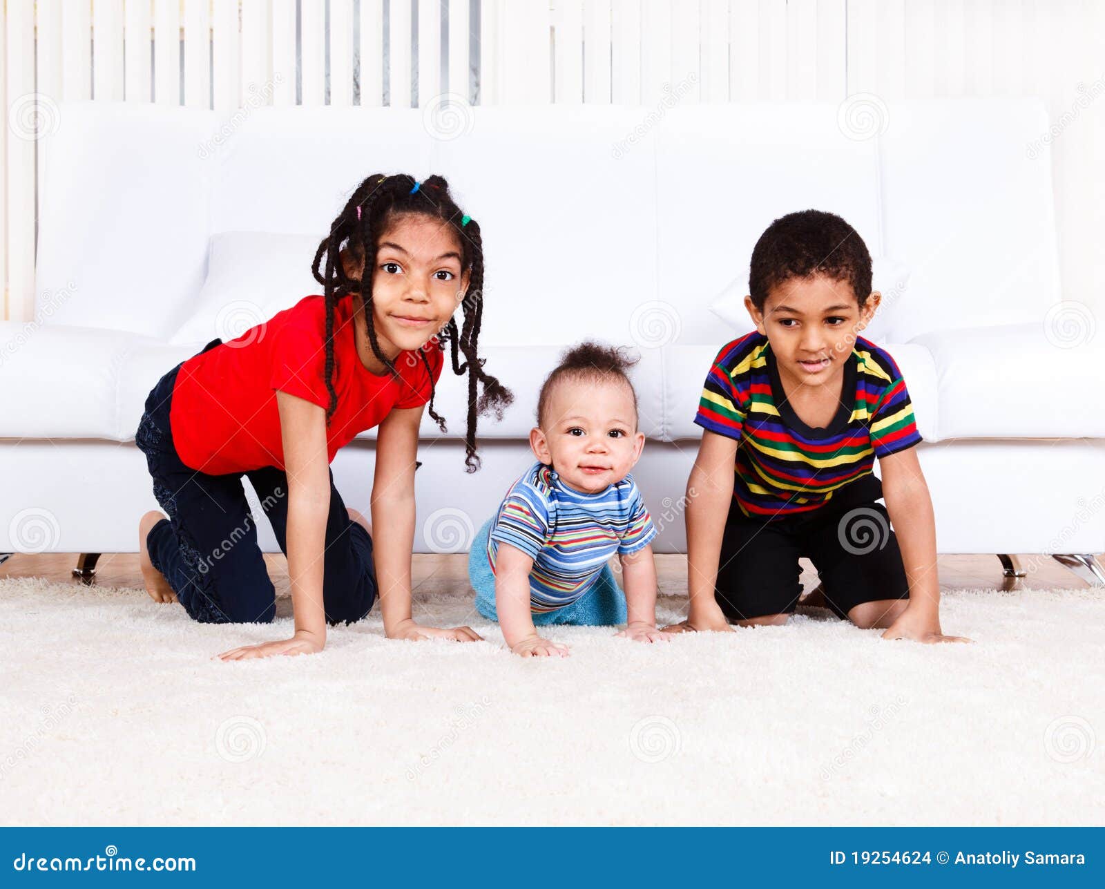 Three kids crawling stock photo. Image of living, cheerful - 19254624