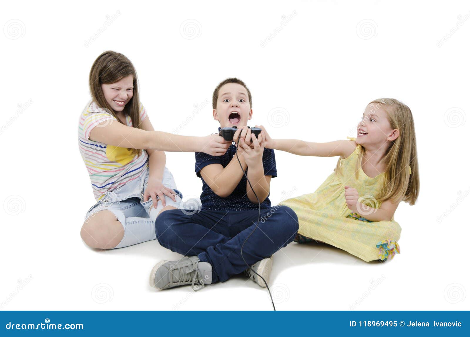 Three Kids Fighting for Video Games Stock Image - Image of electronic ...