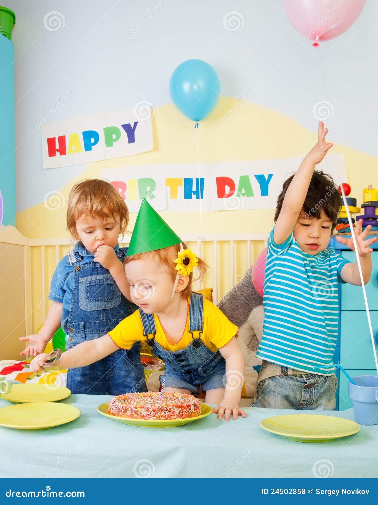 Three Kids Having Fun on the Birthday Party Stock Photo - Image of ...