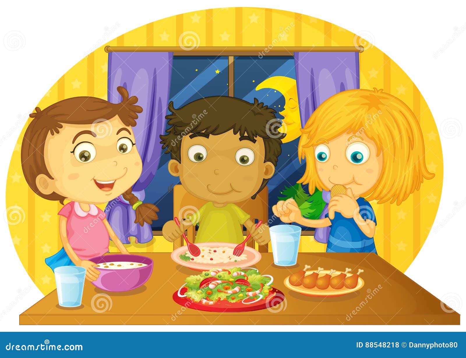 Three Kids Having Meal on the Table Stock Vector - Illustration of ...