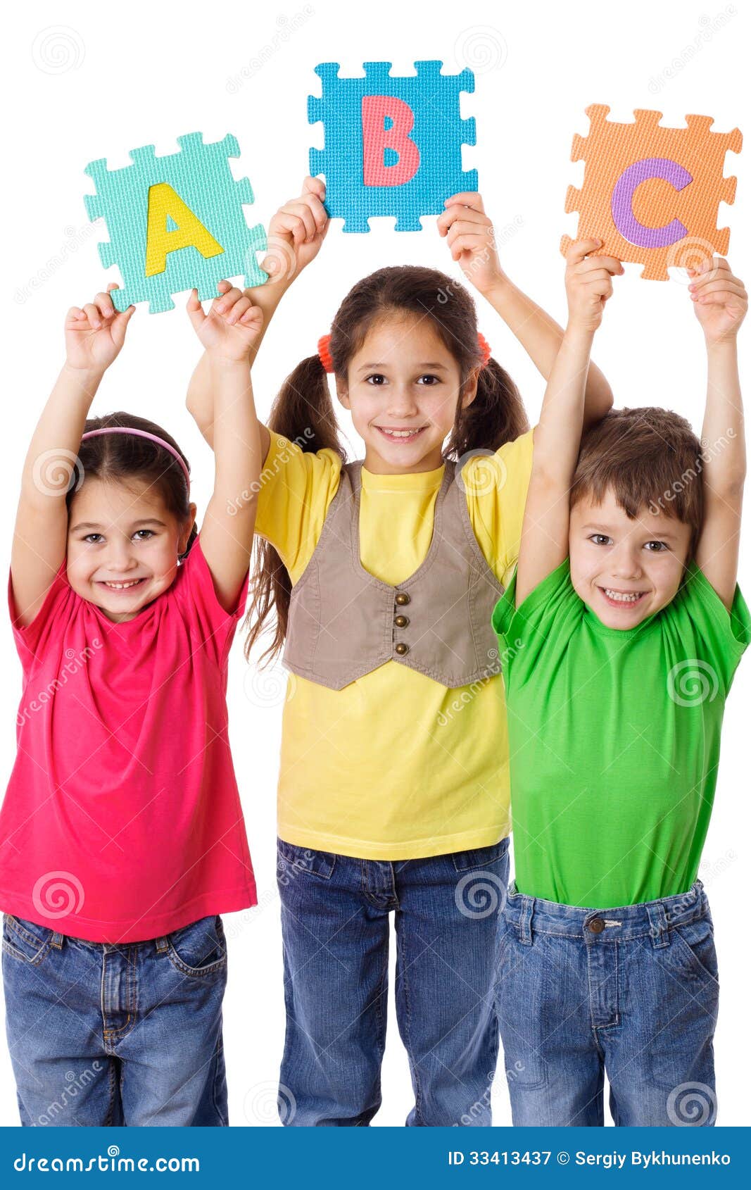 Three kids with letters stock image. Image of concept - 33413437
