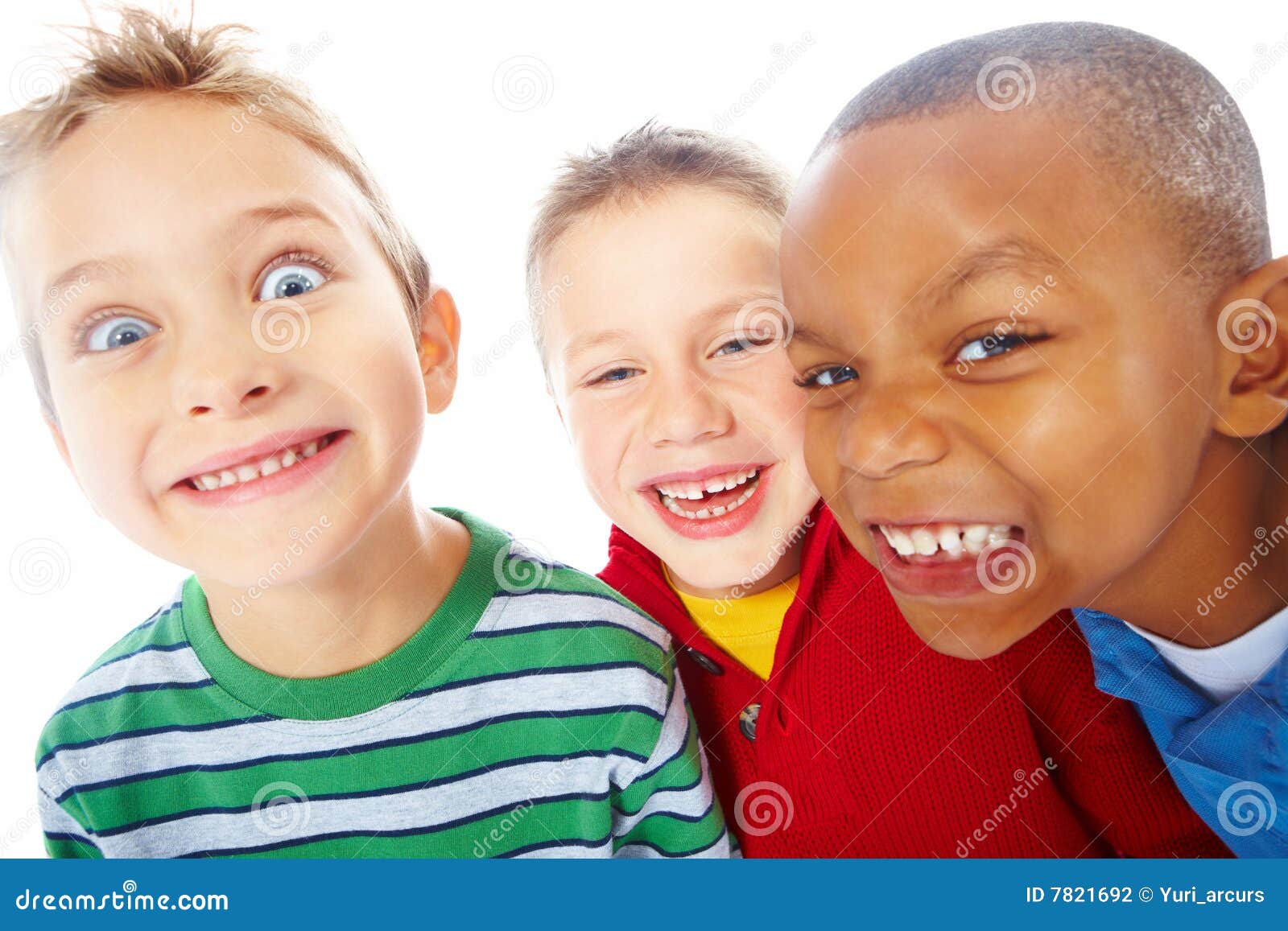 Three Kids Making Funny Faces Over White Bac Stock Photo - Image of ...