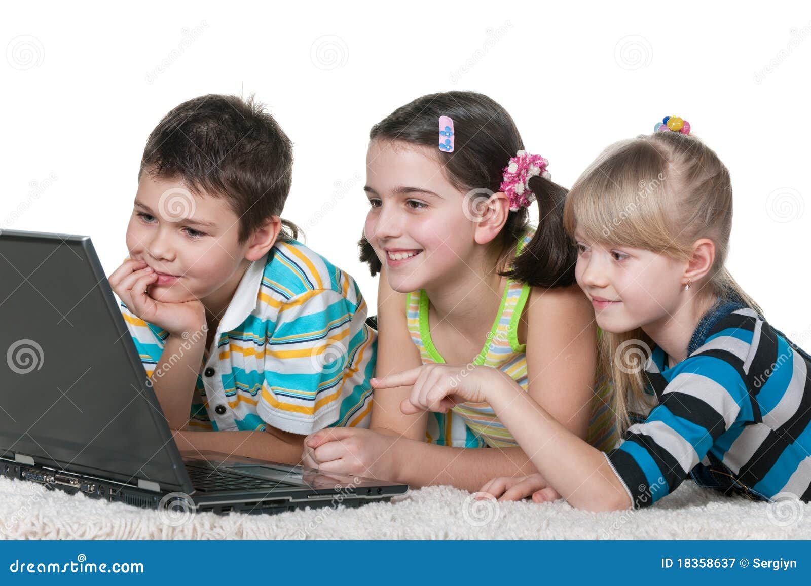 Three Kids Reading Internet Information Stock Image - Image of game ...