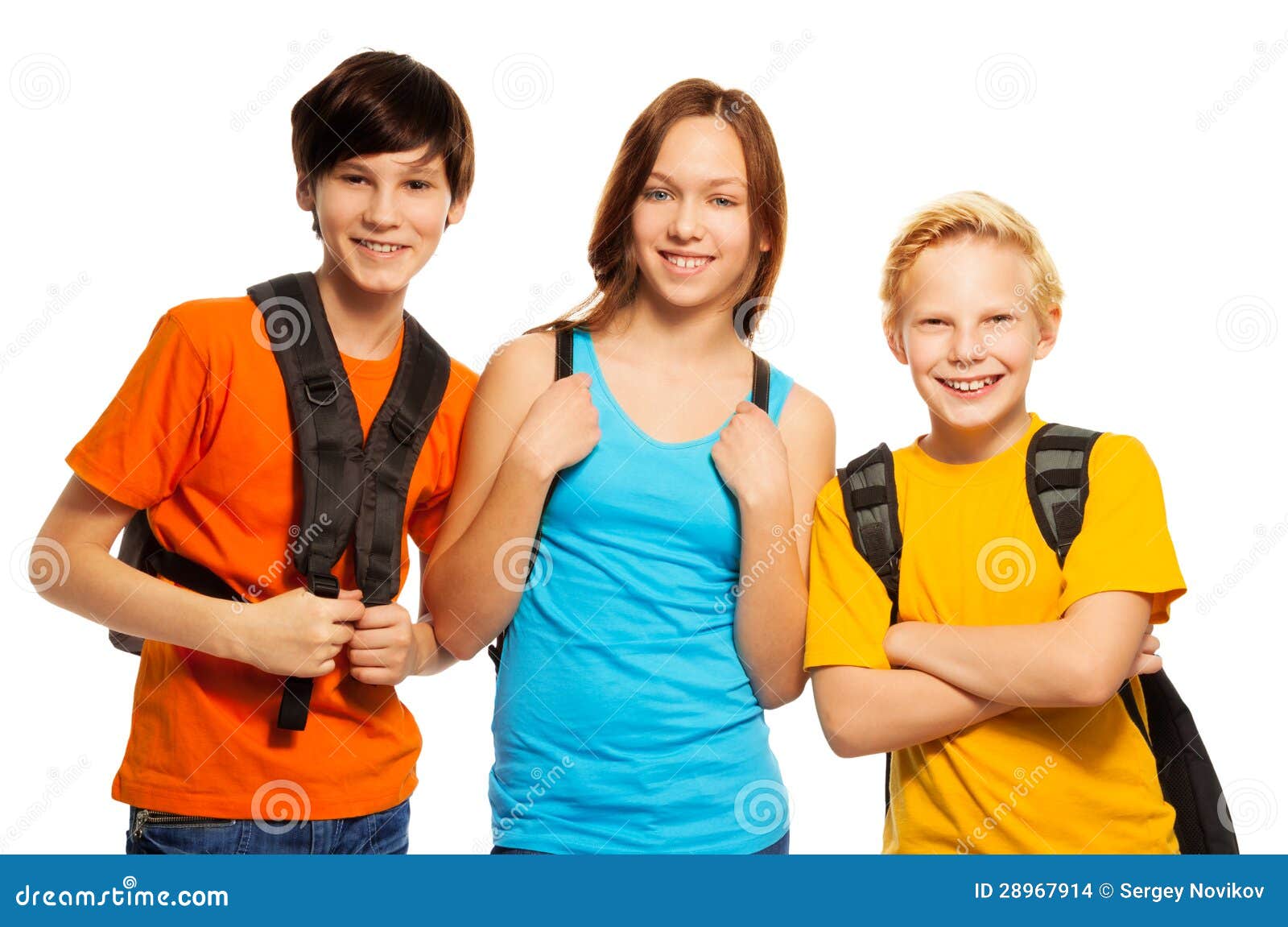 Three Kids with School Backpacks Stock Photo - Image of cheerful, mate ...